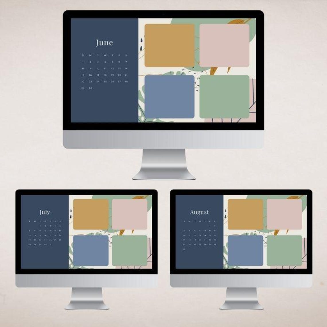 2025 Boho Desktop Calendar Wallpaper With Folder Icons (digital ...