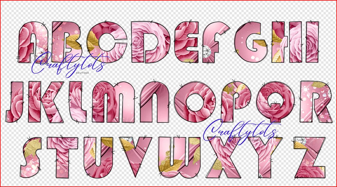 Rosey Doodle Alphabet PNG Alphabet Letters PNG Rose Gold Sublimation ...