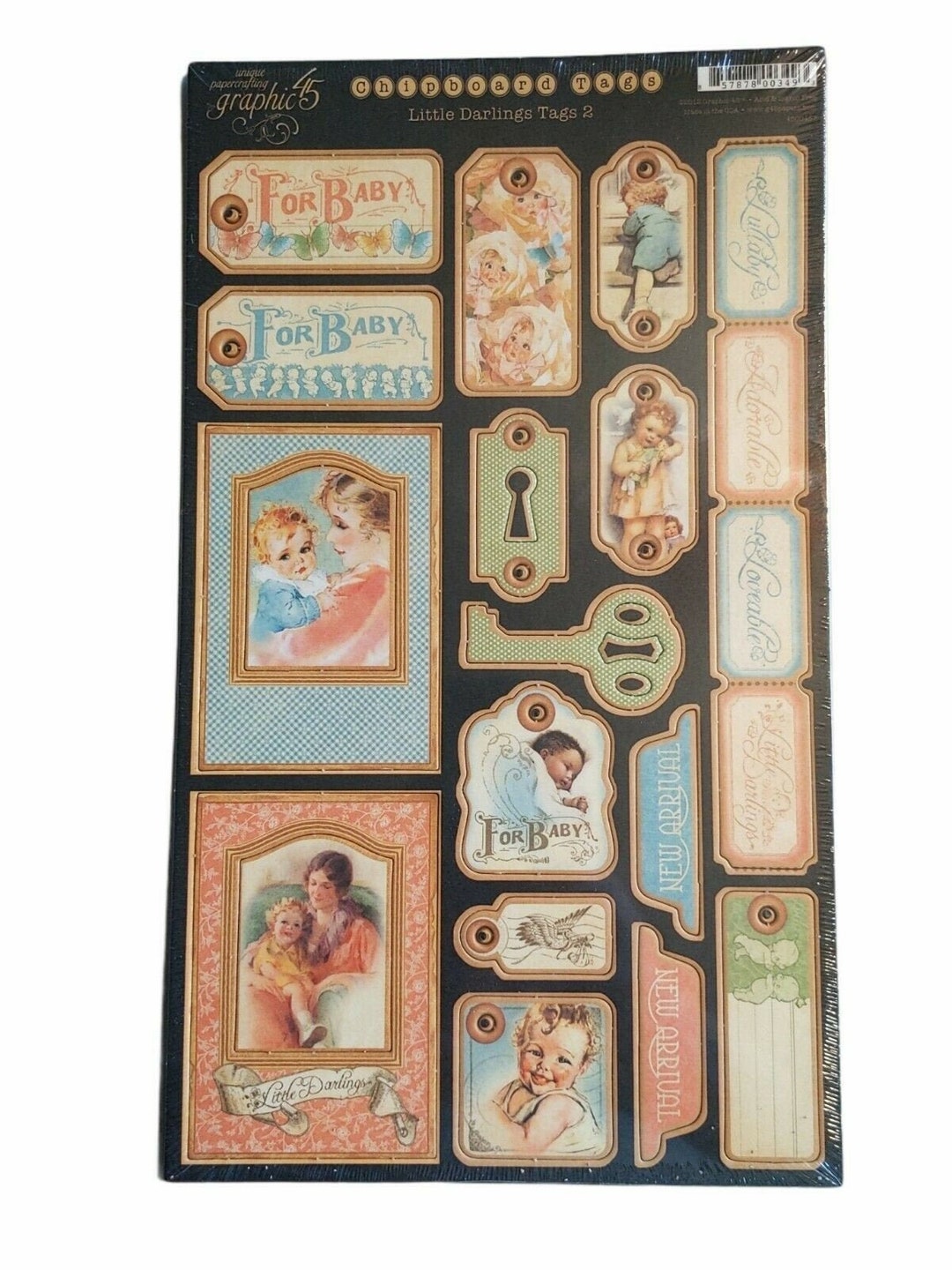 GRAPHIC 45 Little Darlings Chipboard Tags 2 Vintage Look Baby Mother ...