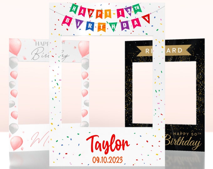 Rose Gold Personalised Happy Birthday Photo Booth Frame, Selfie Frame ...