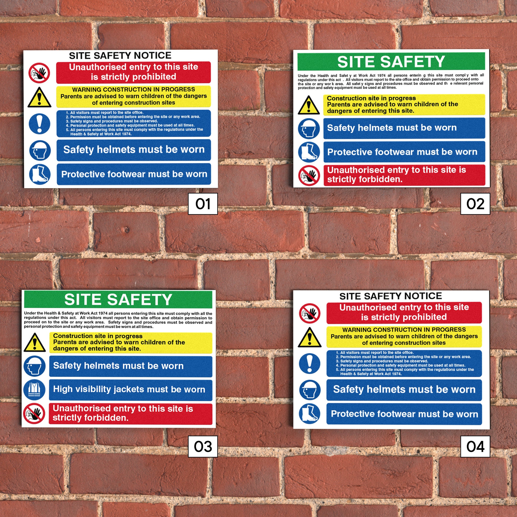 Construction Site Health and Safety Signs Metal / Plastic Boards ...