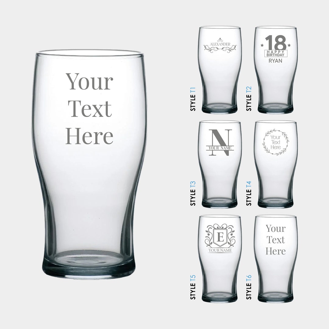 Personalised Pint Glass Engraved Custom Etched Bespoke Glass Any Text Custom Gift for Beer ...