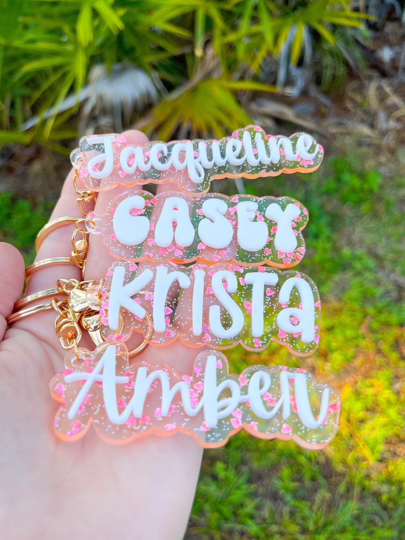 Personalized Acrylic Name Keychain: Holographic Heart Backpack Tag - Etsy