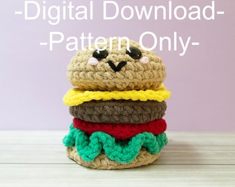 Burger Crochet Pattern PATTERN ONLY PDF Download Amigurumi Beginner ...