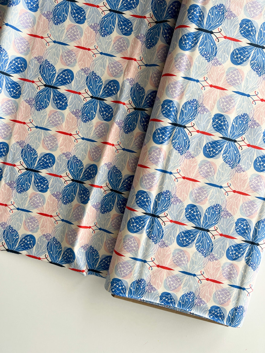 Beauty Shop Good Luck Blue Butterfly Fabric Cotton and Steel Half Yard ...