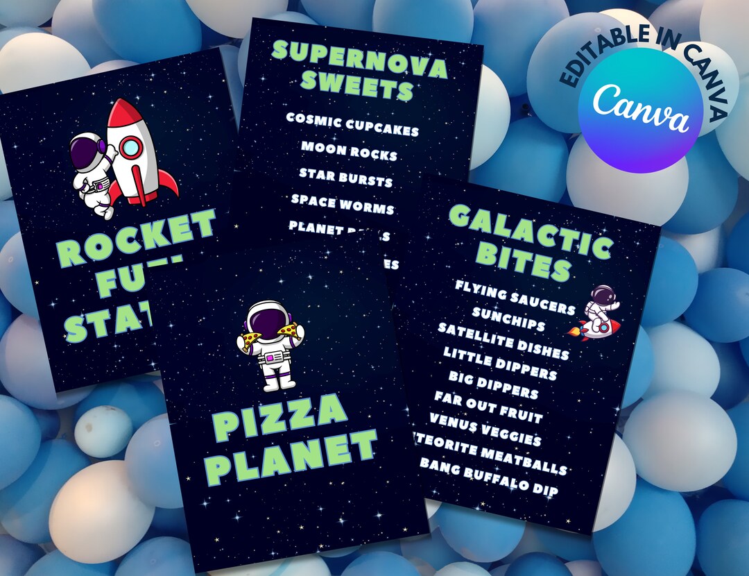 EDITABLE Space Food Labels, Outer Space Party Decor, Birthday Menu ...