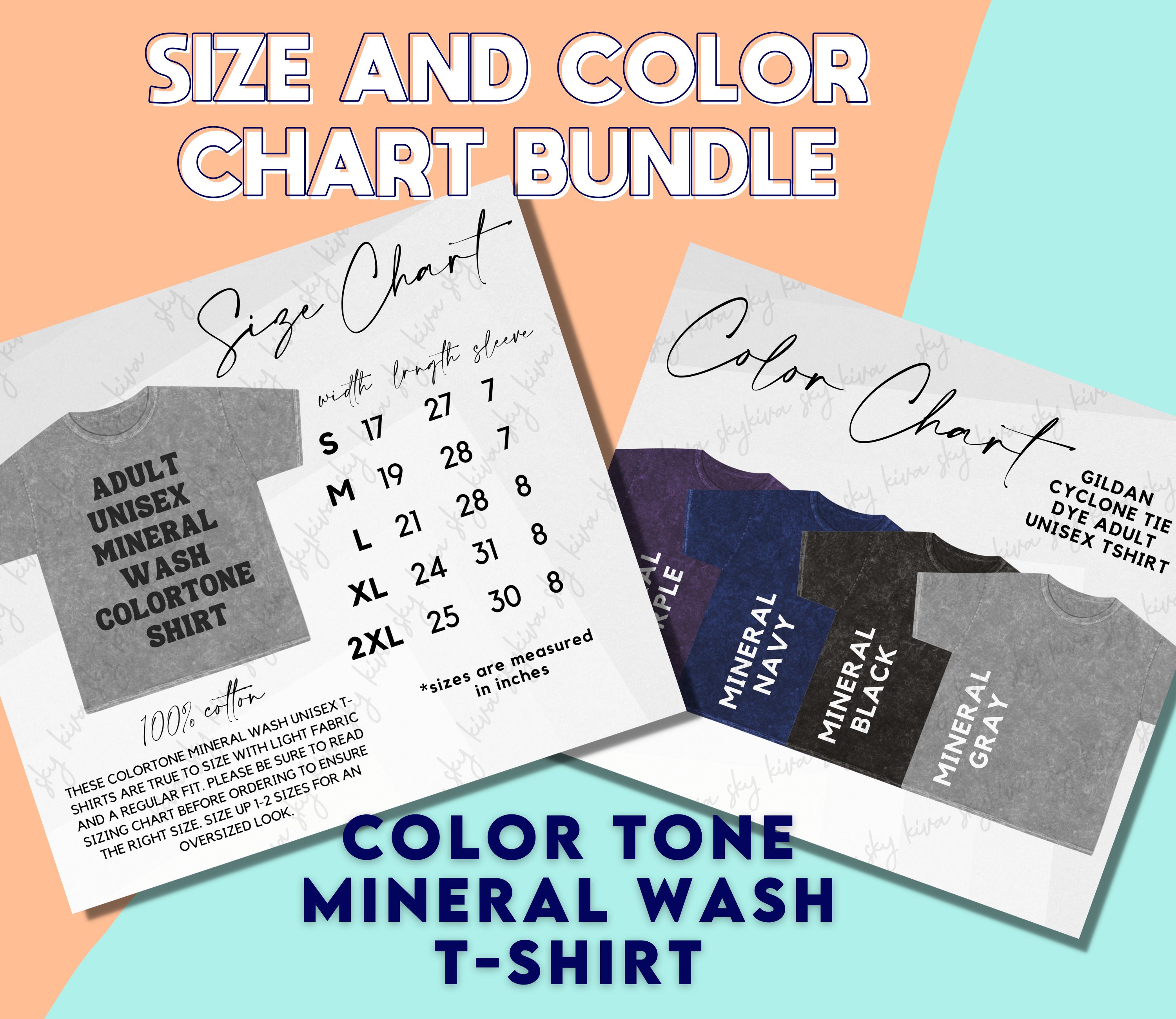 Mineral Wash Color Chart, Colortone Size Chart, Mineral Wash Mockup ...