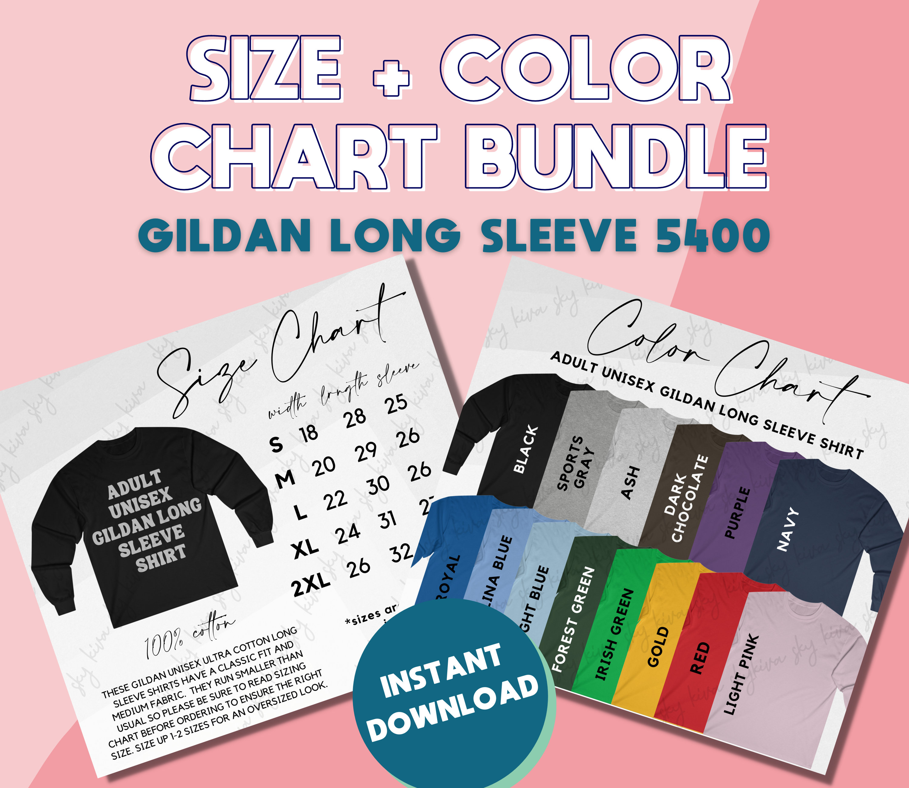 Gildan 5400 Size Chart, Gildan Long Sleeve Mock Up, 5400 Color Chart ...