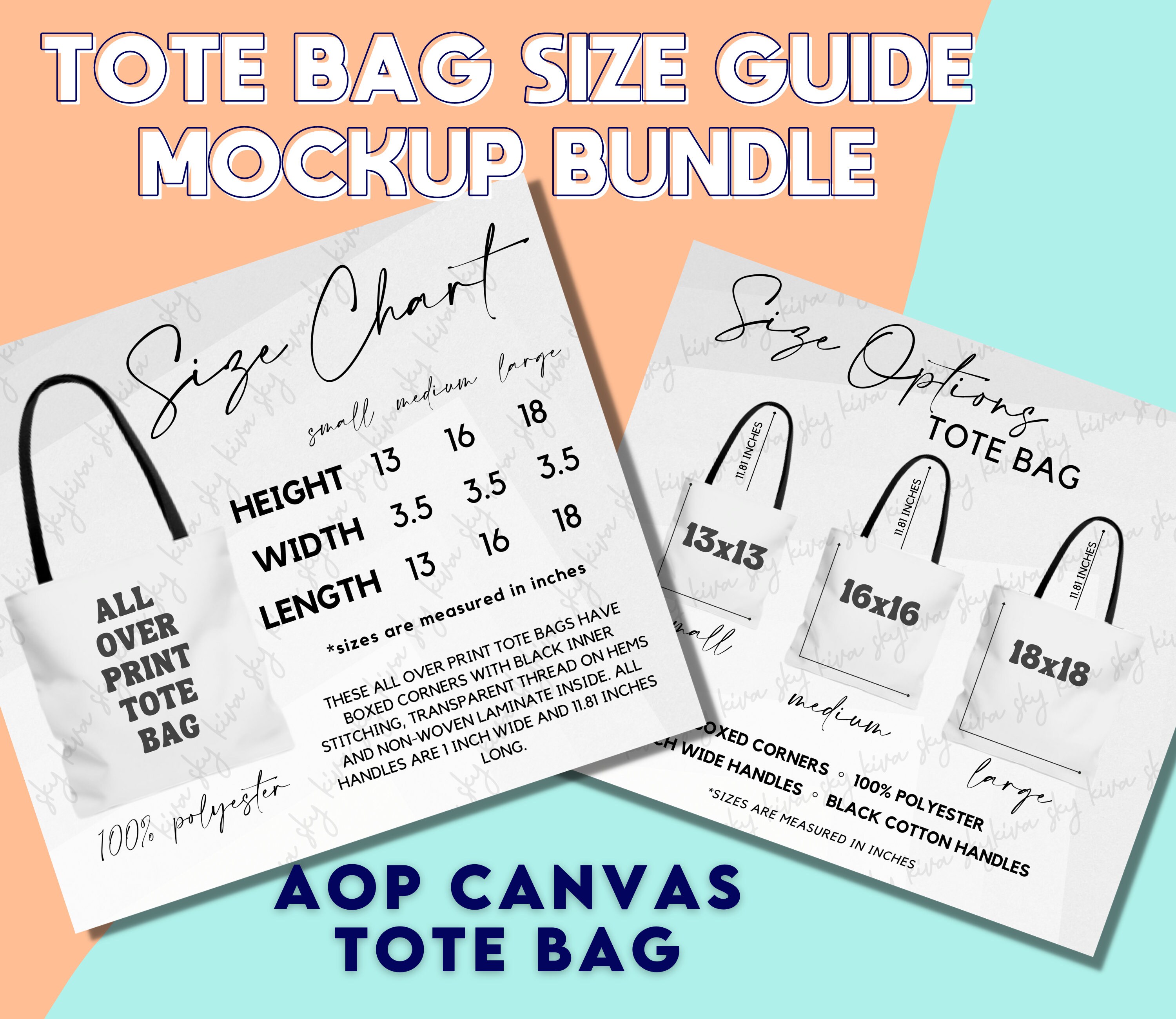 Tote Size Chart, Tote Mockup, Aop Tote Mock Up, Printify Size Chart, Generic Brand Tote Chart ...