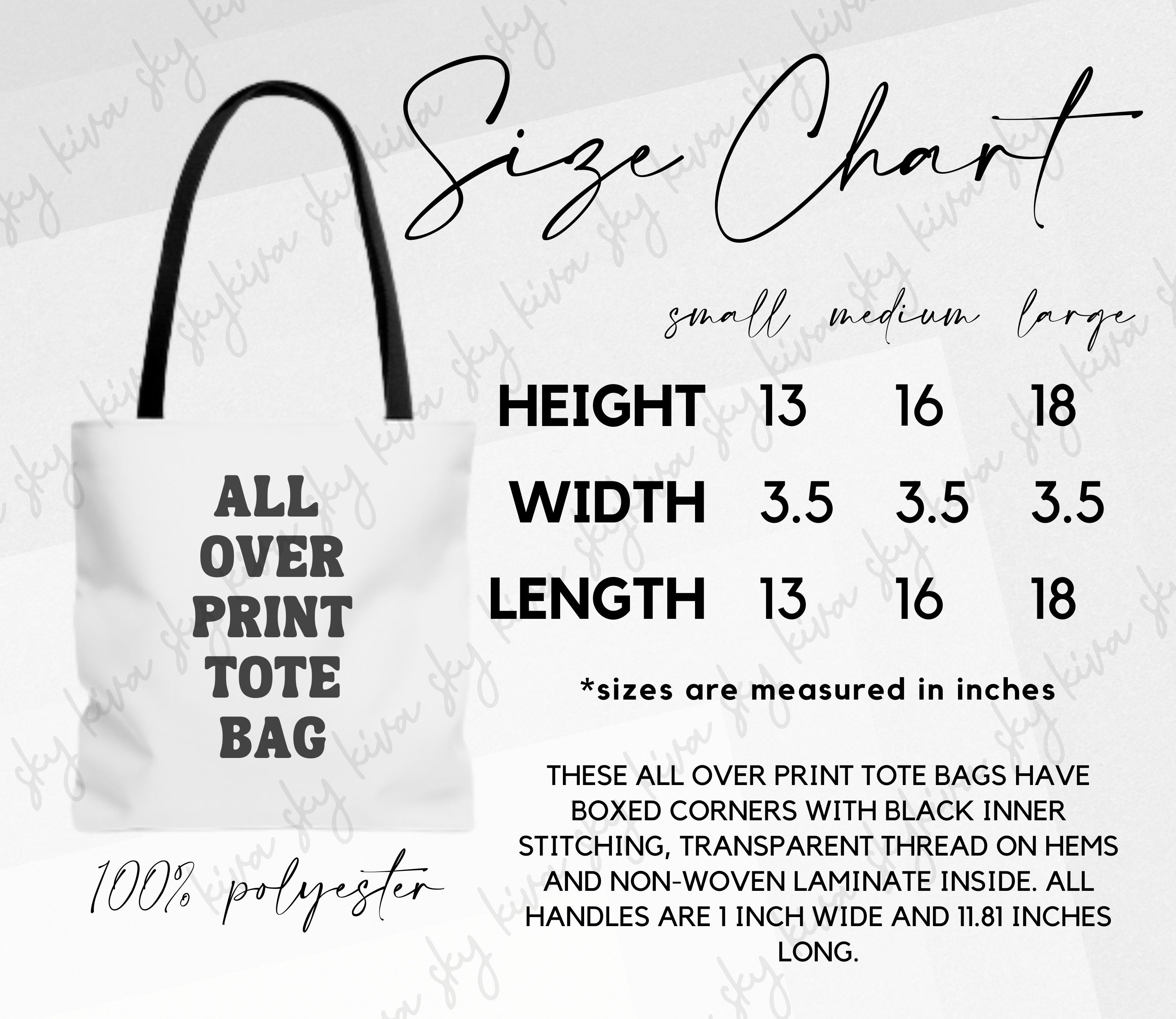 Tote Size Chart, Tote Mockup, Aop Tote Mock Up, Printify Size Chart, Generic Brand Tote Chart ...