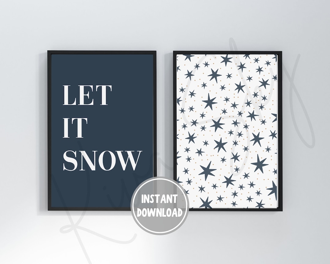 Let It Snow Printable Christmas Art, Christmas Wall Decor, Gold ...
