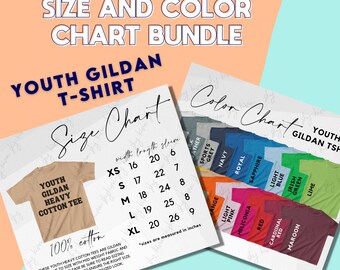 Gildan 5000B Color Chart, Gildan 5000B Kids Color Chart, Gildan 5000B Mockup, Youth Size Chart ...
