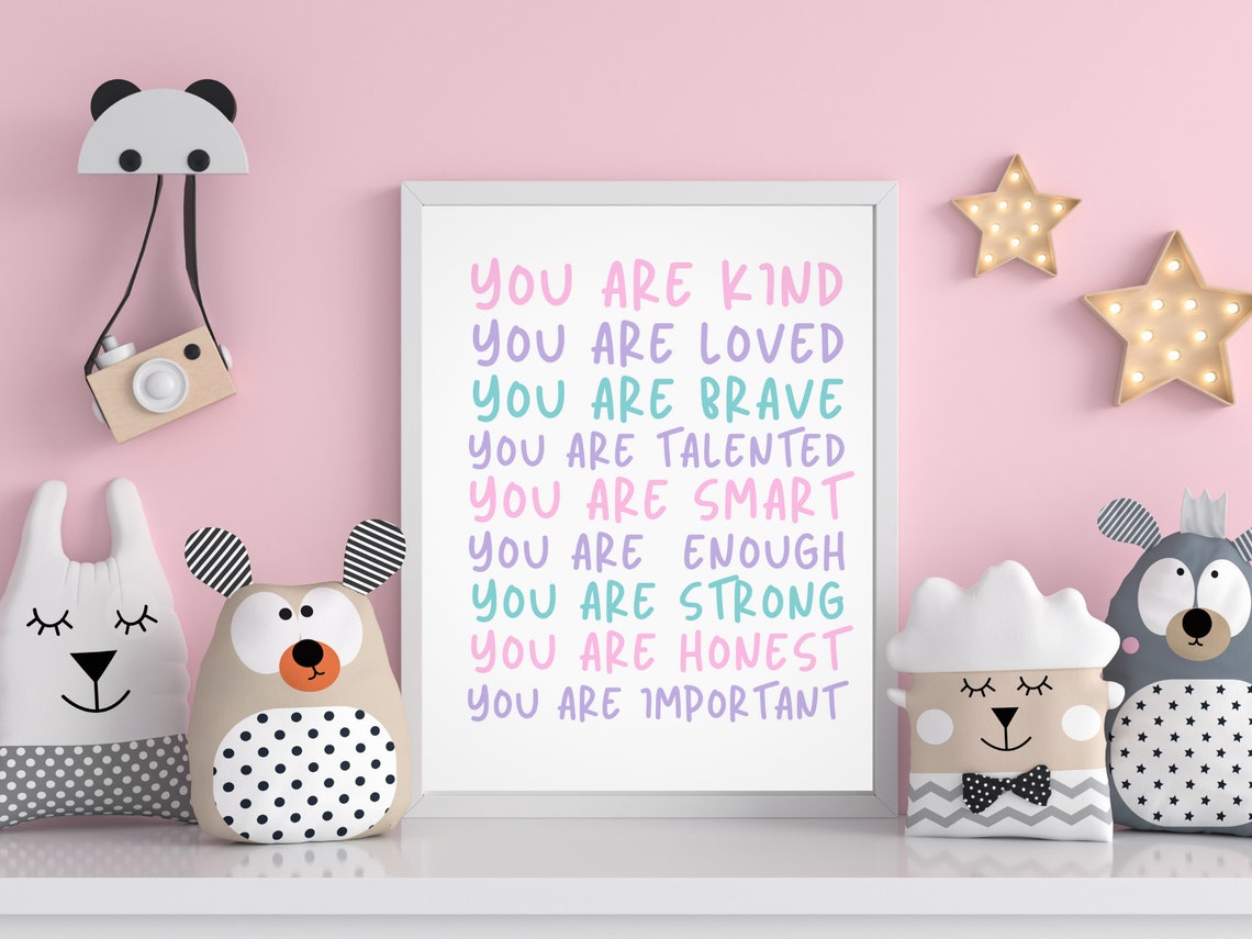 Girls Encouragement Affirmations , Girls Nursery Quotes, Self Love Wall ...
