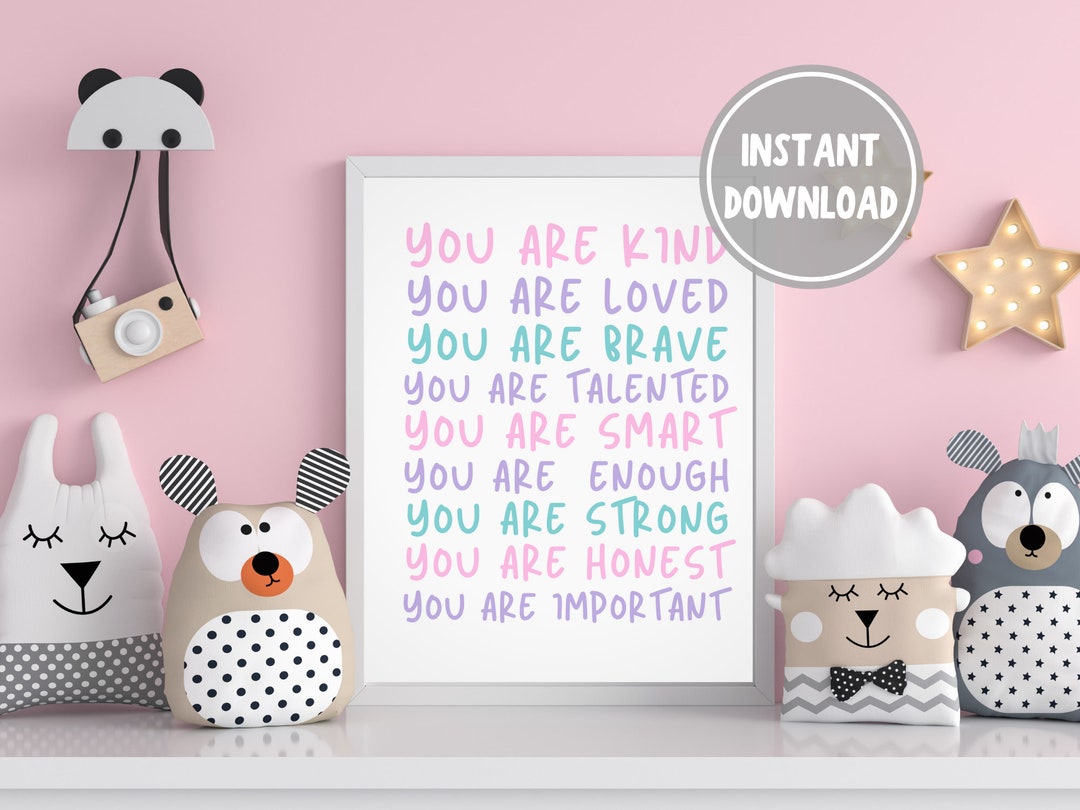 Girls Encouragement Affirmations , Girls Nursery Quotes, Self Love Wall ...