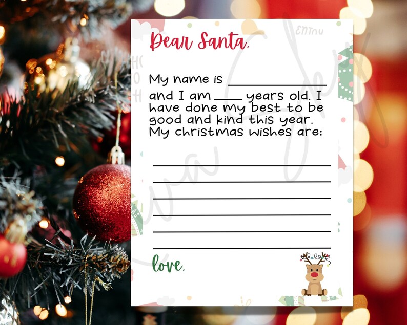 Letter to Santa Printable Dear Santa Letter Christmas Kids - Etsy