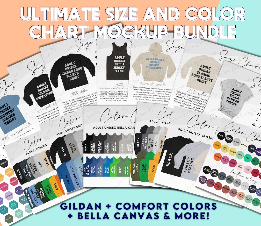 Color Chart, Size Chart Mockup, Sizing Guide Mock Up, Sweatshirt Mockup ...