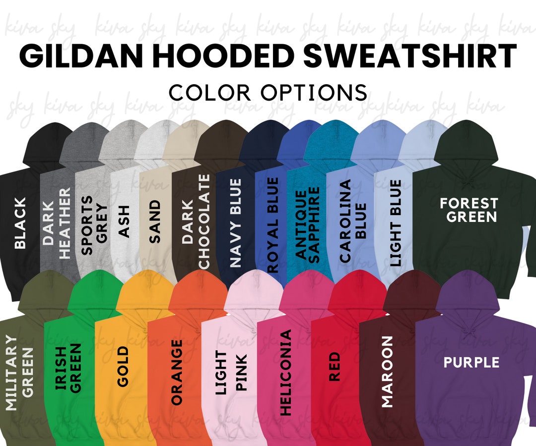 Gildan Hoodie Color Chart, Gildan Sweatshirt Color Guide, Gildan Color ...