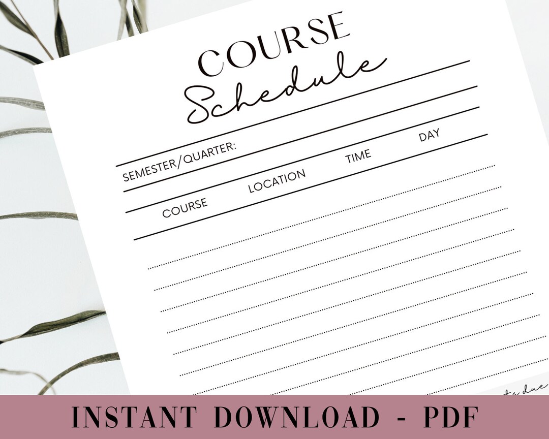 Course Schedule Template Printable / Instant Download / Course - Etsy