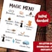 Wizard Birthday Party Menu, Magic Menu, Witches Food Menu, Wizard ...
