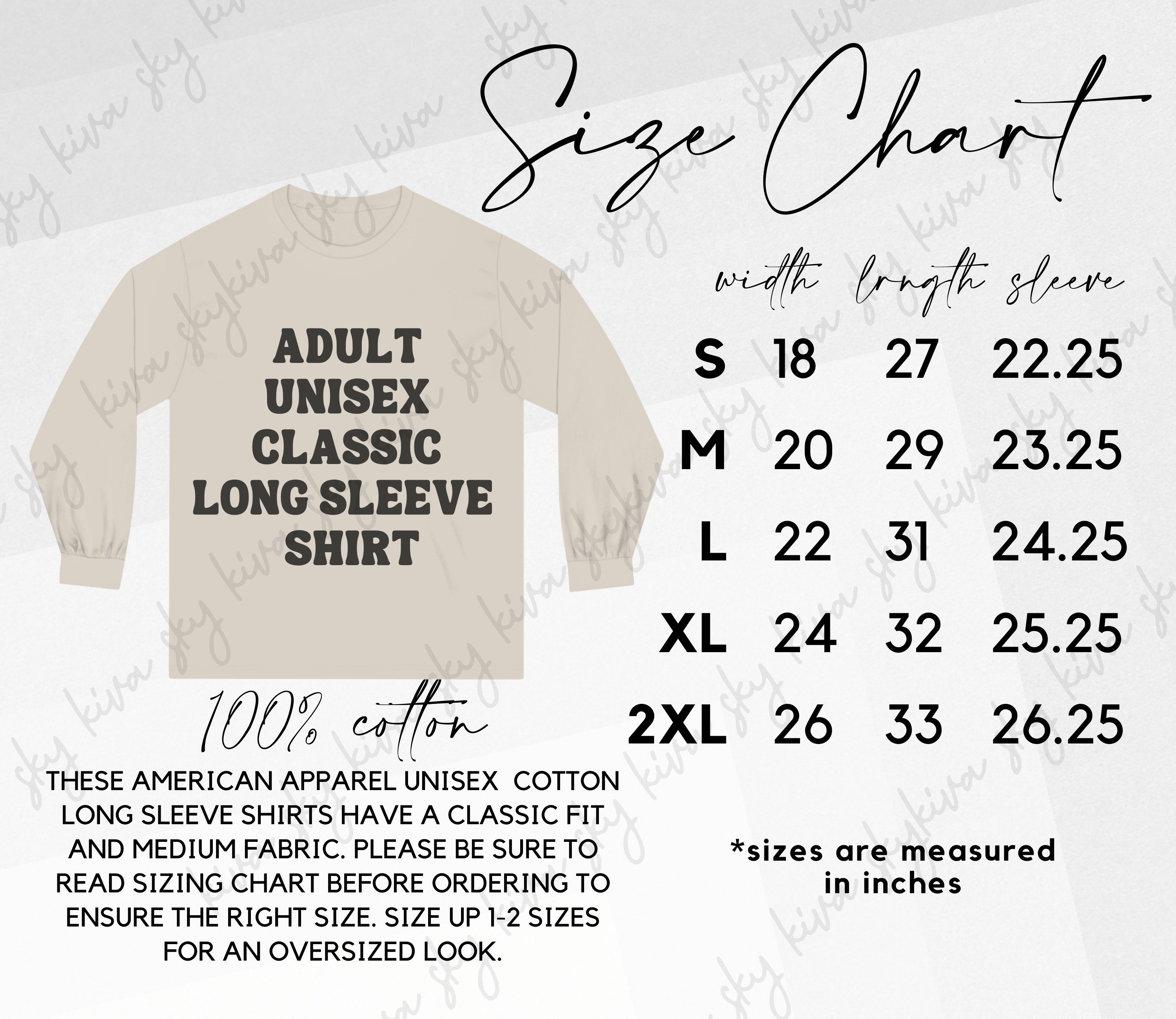 Long Sleeve Mockup, American Apparel Sizing Guide, 1301 Size Chart ...