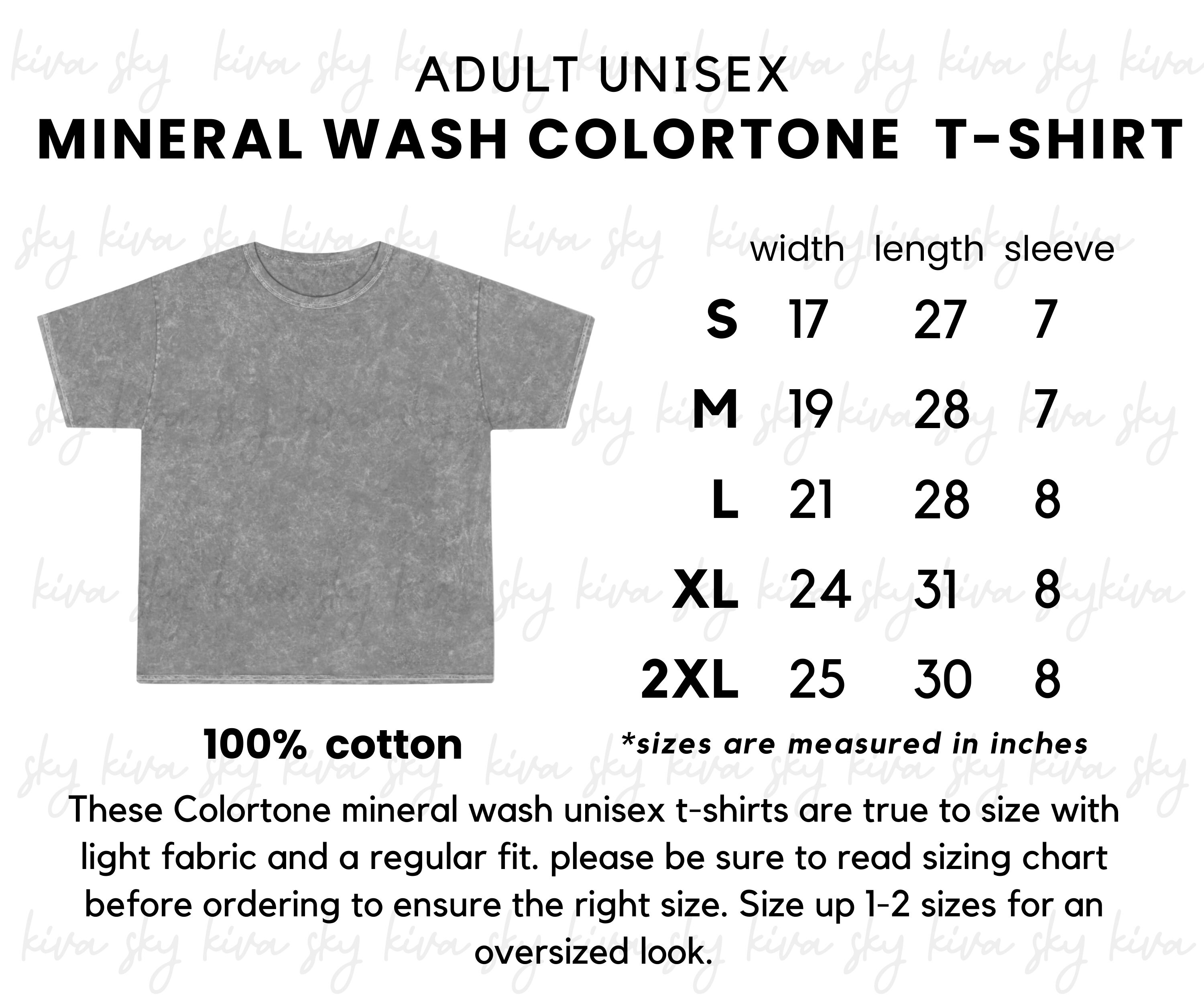 Mineral Wash Size Chart, Colortone Size Chart, Mineral Wash Mockup ...