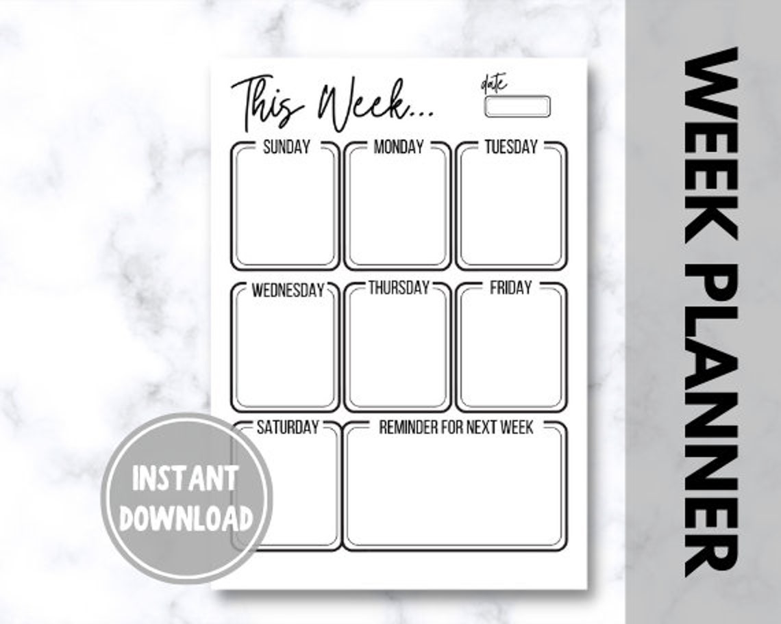 Week Planner Printable Page / Weekly Todo List / Goal Tracker - Etsy