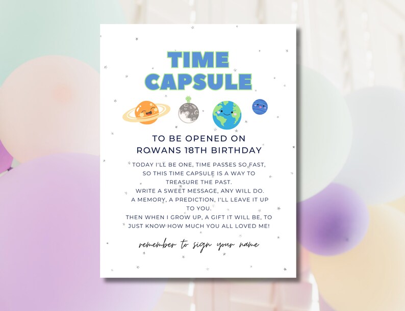 EDITABLE Time Capsule First Birthday, Space First Birthday, First ...