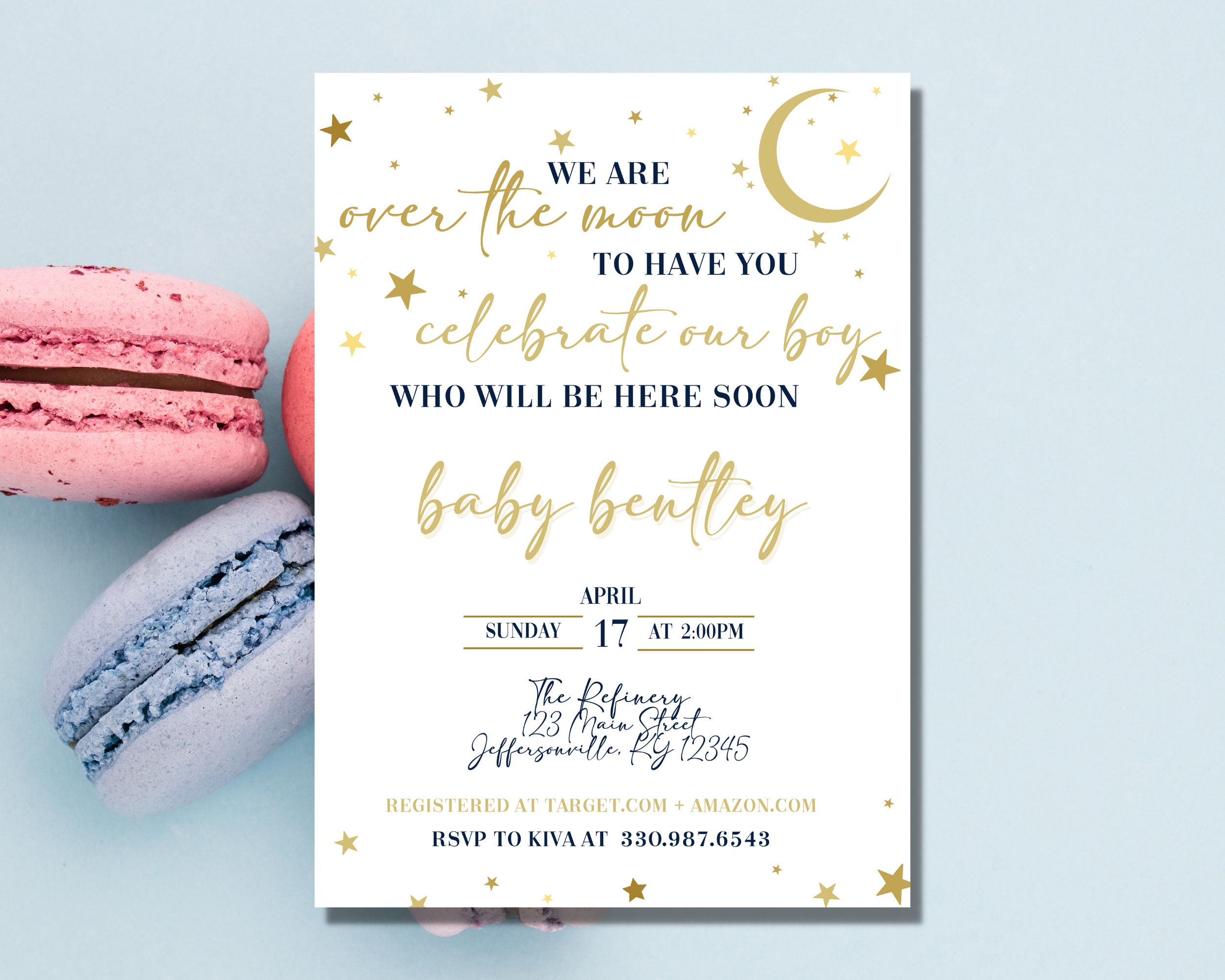 Over the Moon Stars Baby Shower Invitation, EDITABLE Stars & Moon Baby ...