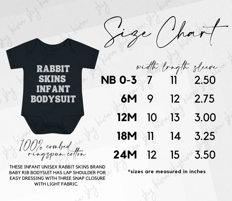 Rabbit Skins 4424 Size Chart, Infant Body Suit Sizing Guide, Rabbit ...