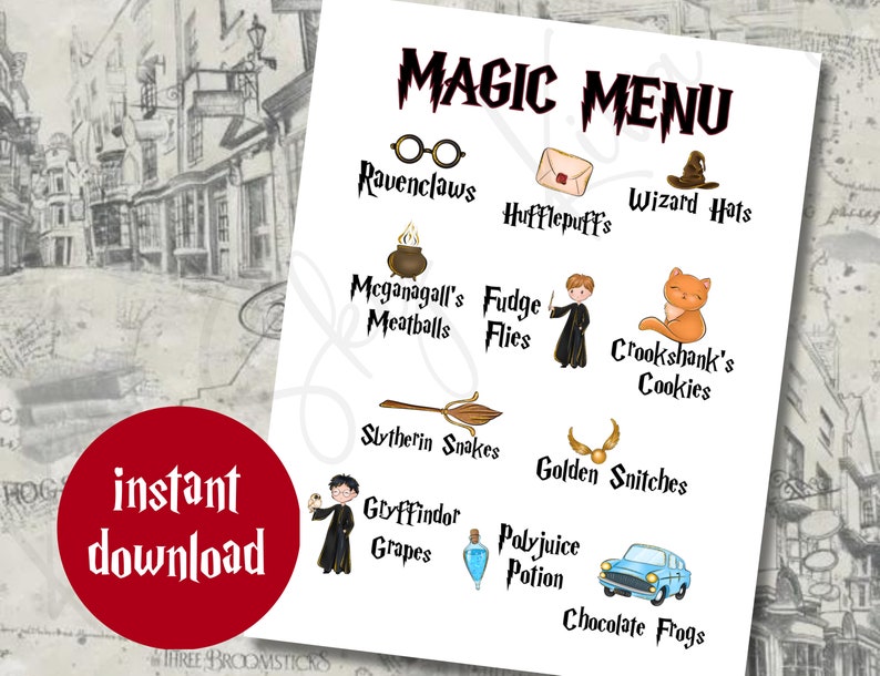 Wizard Birthday Party Menu, Magic Menu, Witches Food Menu, Wizard ...