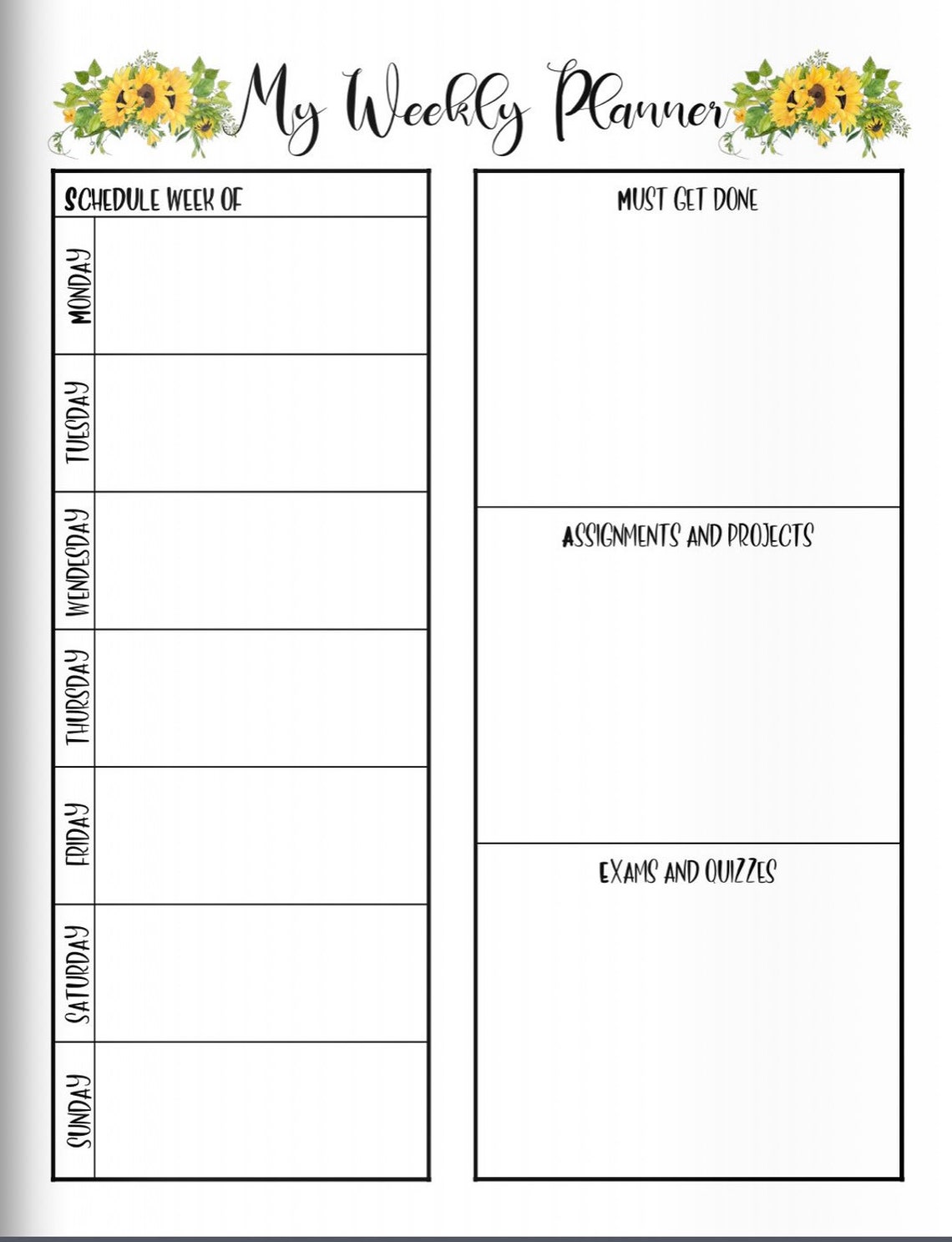 Sunflower Student Planner - Etsy