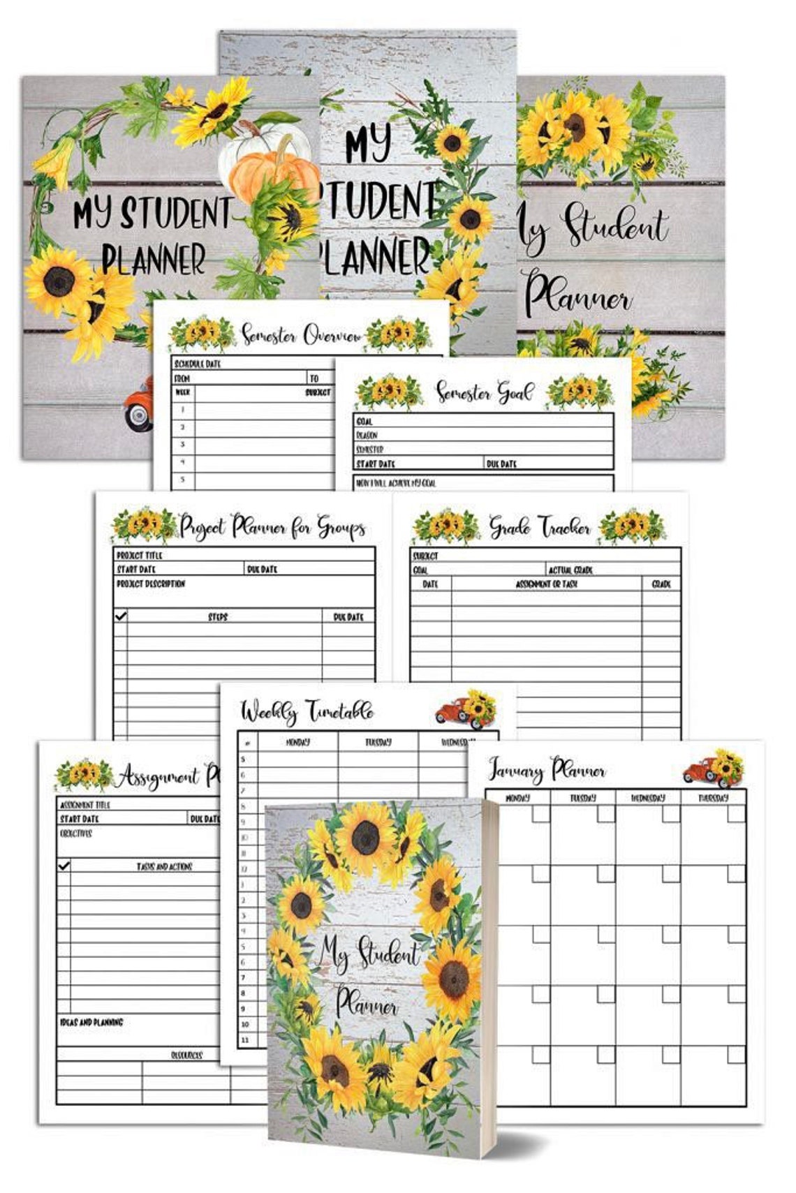 Sunflower Student Planner - Etsy
