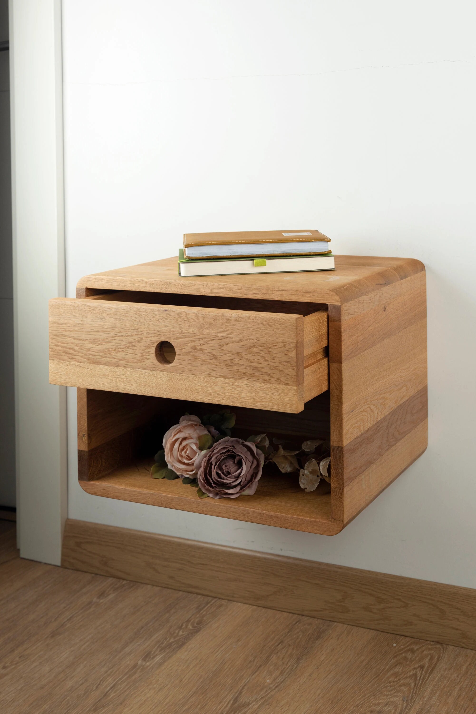 Solid Oak Floating Nightstand With Drawer Handmade - Etsy