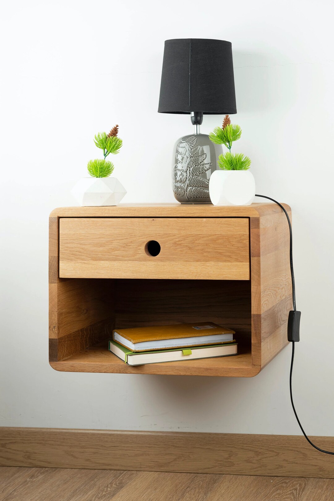 Solid Oak Floating Nightstand With Drawer Handmade - Etsy