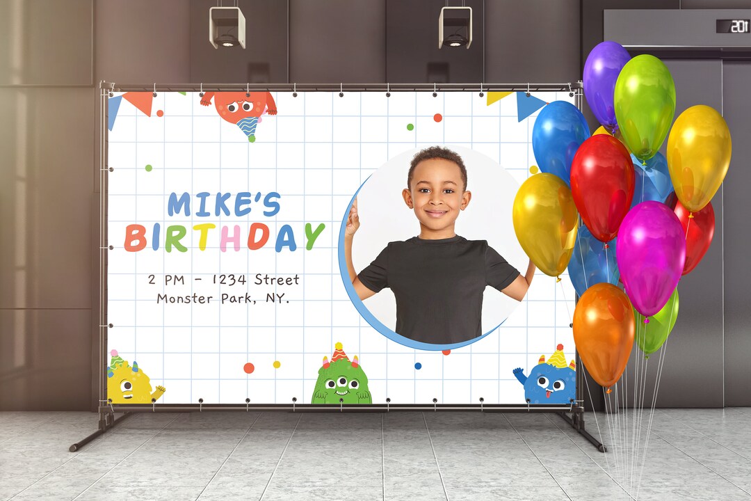 Custom Photo Birthday Backdrop, Monster Birthday Banner ,party Backdrop ...