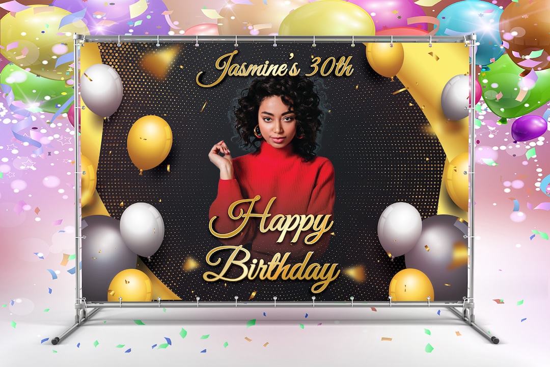 Custom Photo Birthday Backdrop, Gold Sparkle Birthday Party Backdrop ...