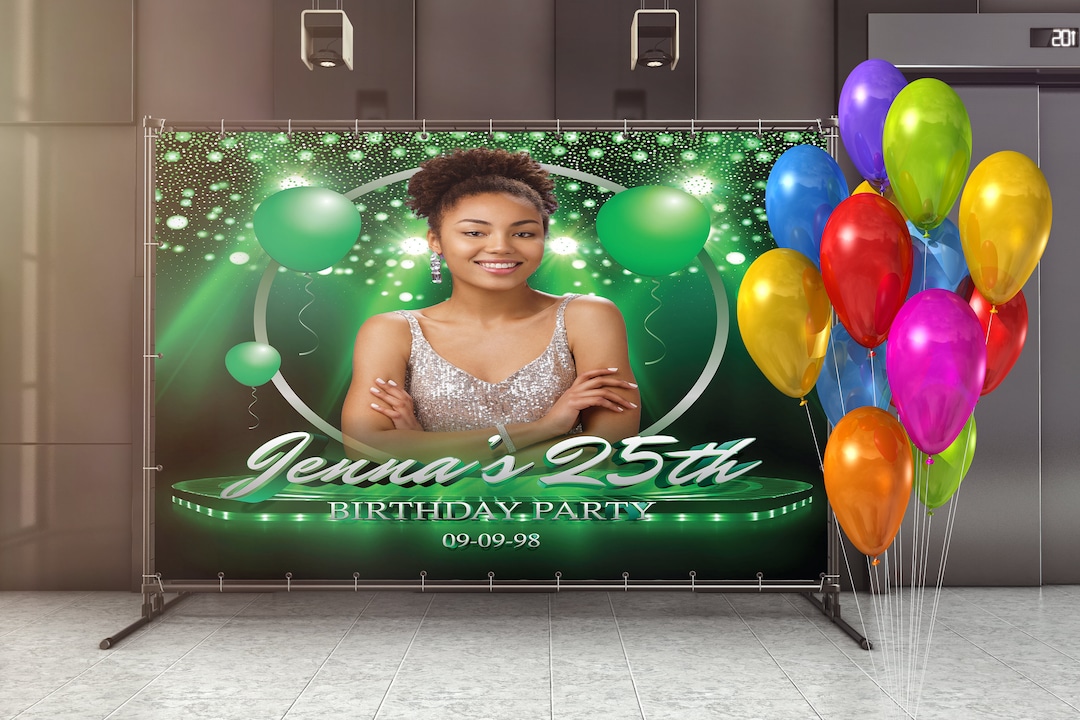 Custom Photo Birthday Backdrop: Green Sparkle Party Banner - Etsy