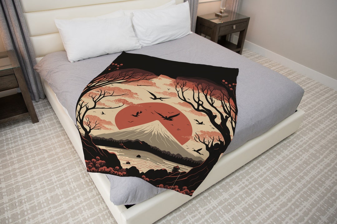 Mount Fuji Blanket, Japanese Theme, Throw Blanket, Gift Blanket, Gift ...