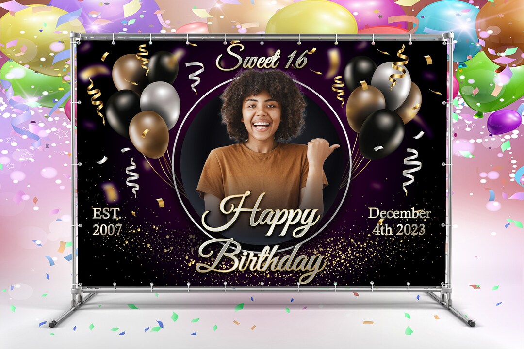 Custom Photo Birthday Backdrop, Party Sparkle Birthday Party Backdrop ...