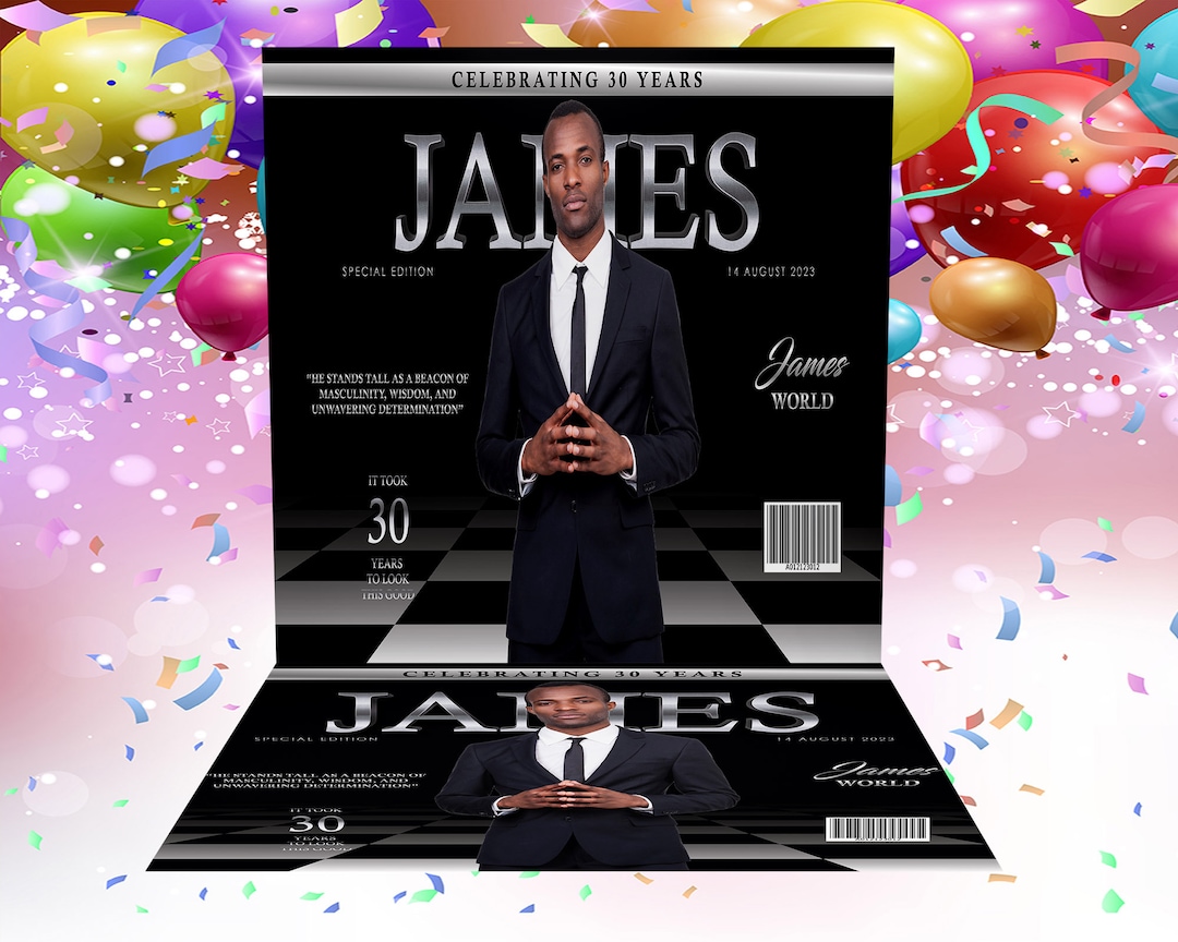 Custom Photo Birthday Backdrop AND Floor Decal, Black Magazine Cover ...