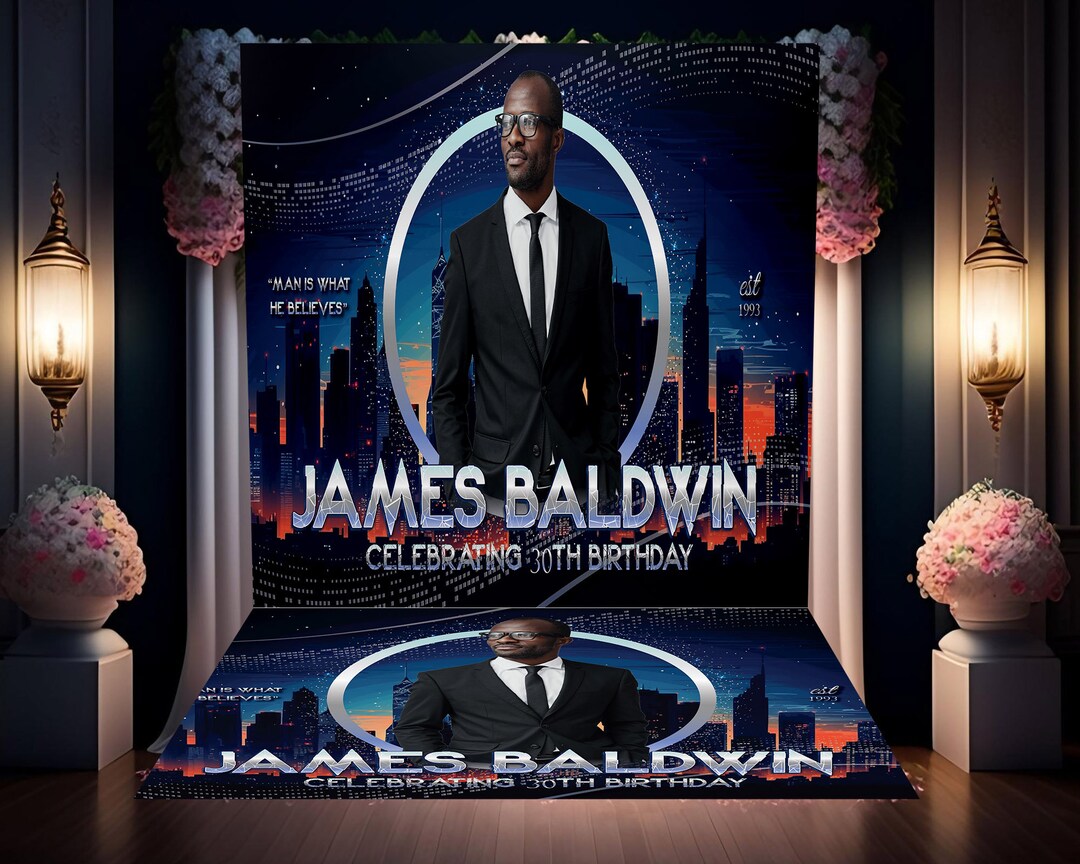 Custom Photo Birthday Backdrop AND Floor Decal-skyline Sparkle Banner ...