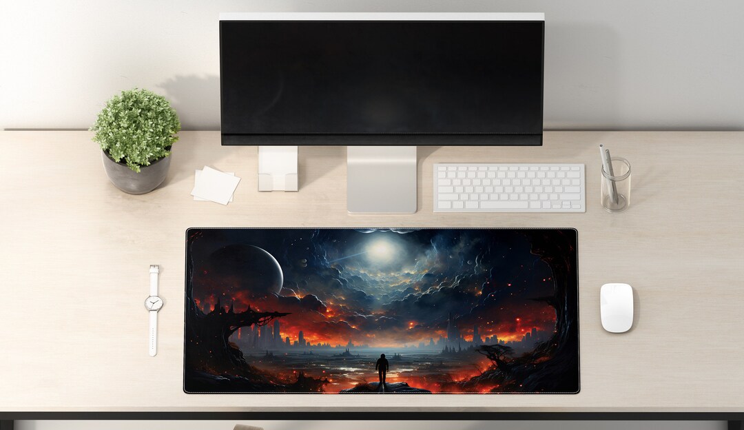 Gaming Mouse Pad Fire Planet gaming Desk Mat Large Desk Pad Extend ...