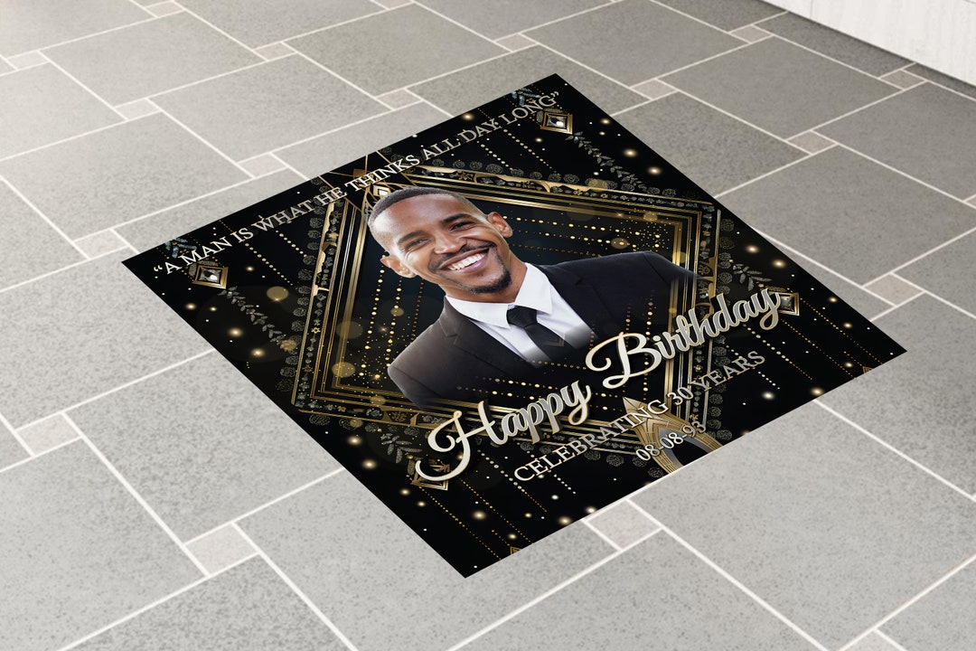 Custom Photo Birthday Floor Decal Gold Sparkle, Banner Birthday, Party ...