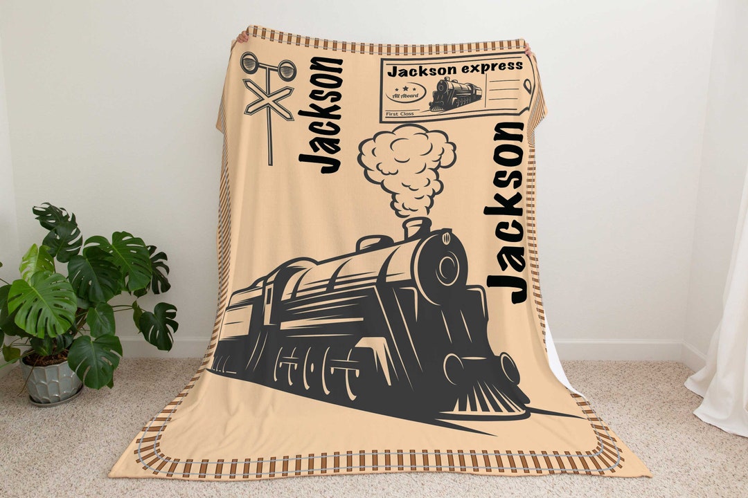 Personalized Train Blanket - Vintage Train Baby Blanket - Trains ...