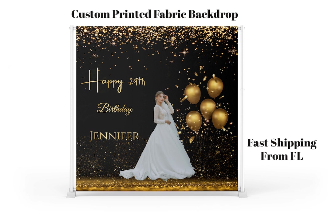 Custom Birthday Backdrop | Event Backdrop | Birthday Party | Gold ...