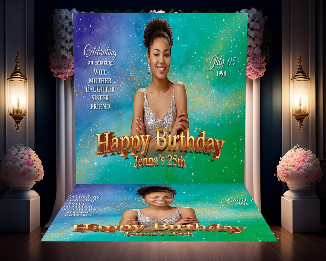 Custom Photo Birthday Backdrop AND Floor Decal Colorful Banner Birthday ...