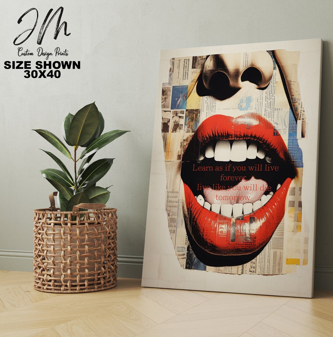 Red Lips Wall Art Collage Art Canvas Wall Art Wall Hangings home Decor ...