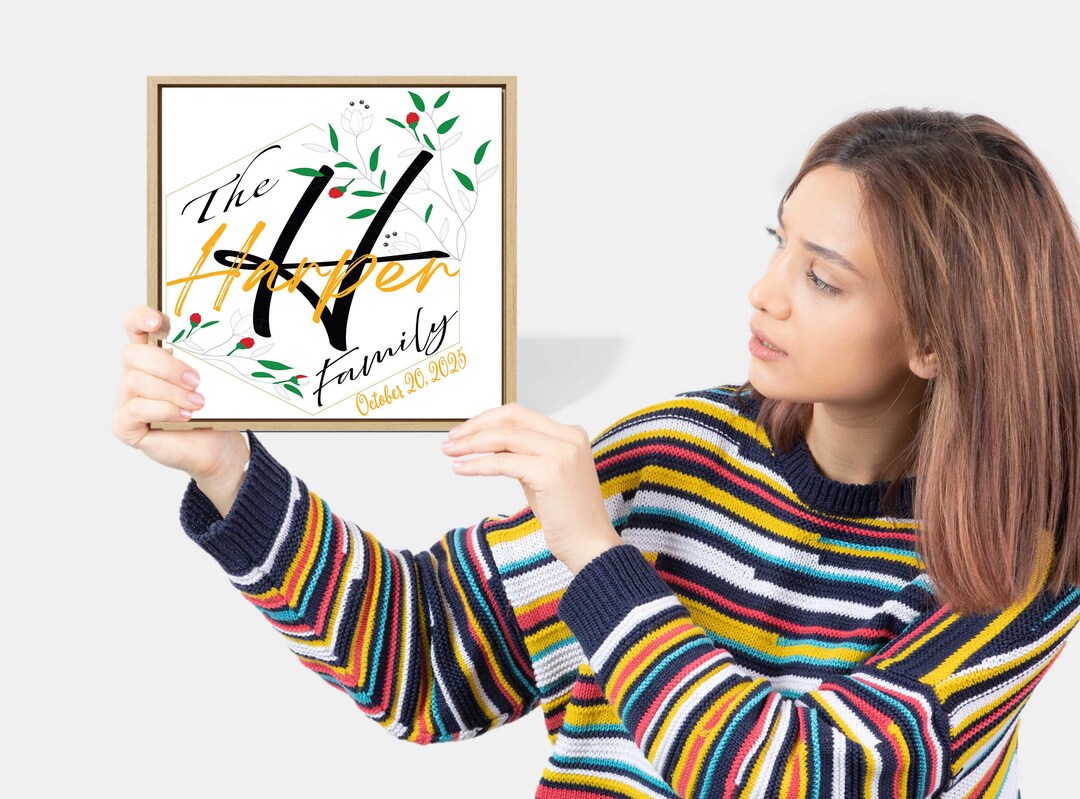 Personalized Wood Framed Canvas Family Name Sign With Monogram Initial ...