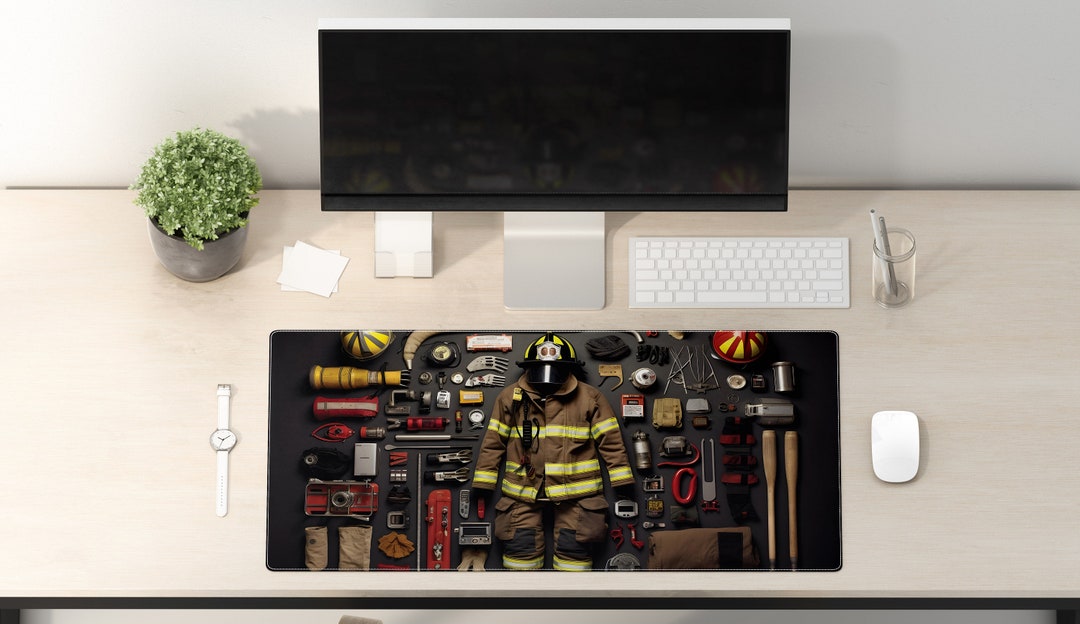 Gaming Mouse Pad - Firefighter Gaming Desk Mat - Large Desk Pad ...