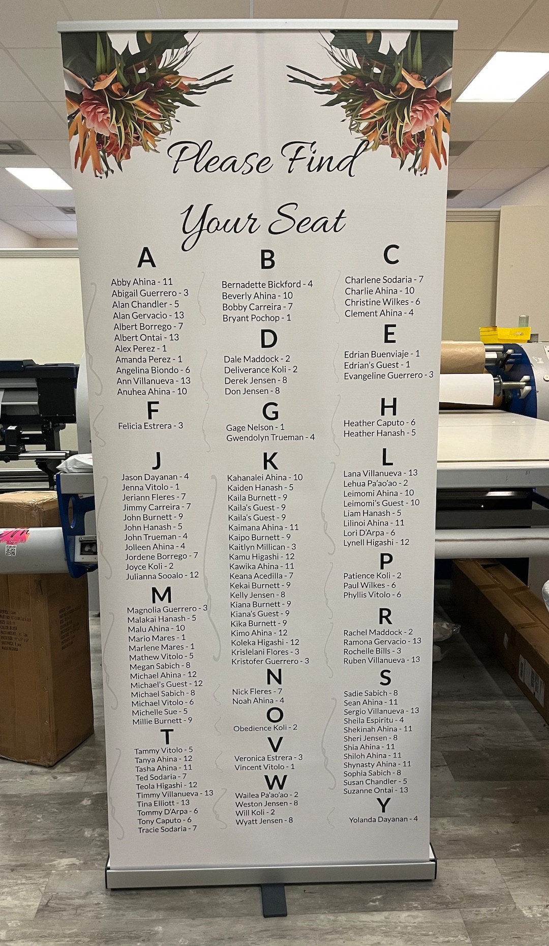 Custom Seating Chart Retractable Banner Stand INCLUDED With Full Color ...